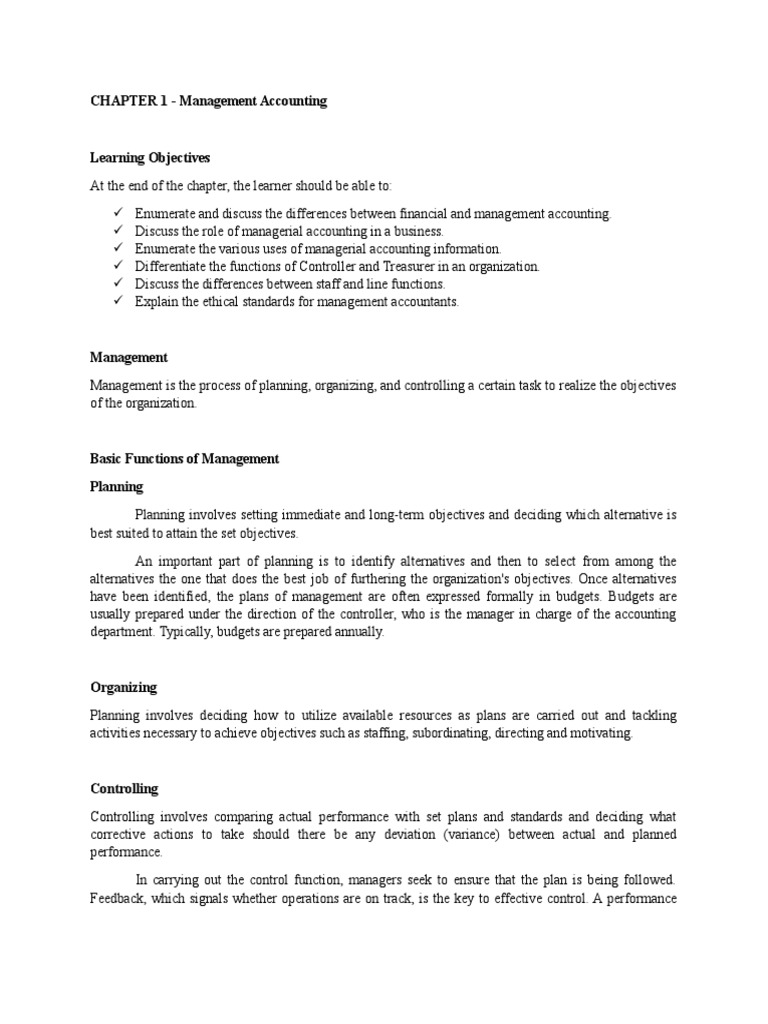 CHAPTER 1 - Management Accounting | PDF | Accounting | Management ...