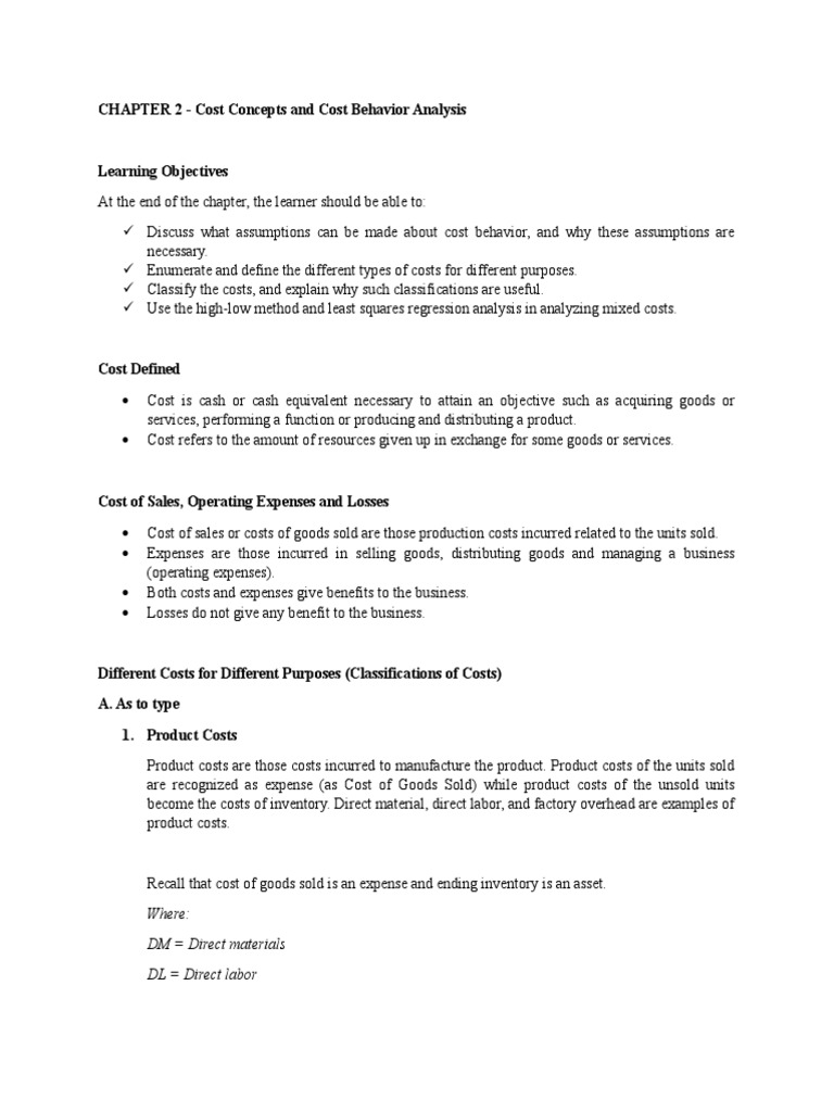 Chapter 2 Cost Concepts Analysis | PDF | Cost | Expense
