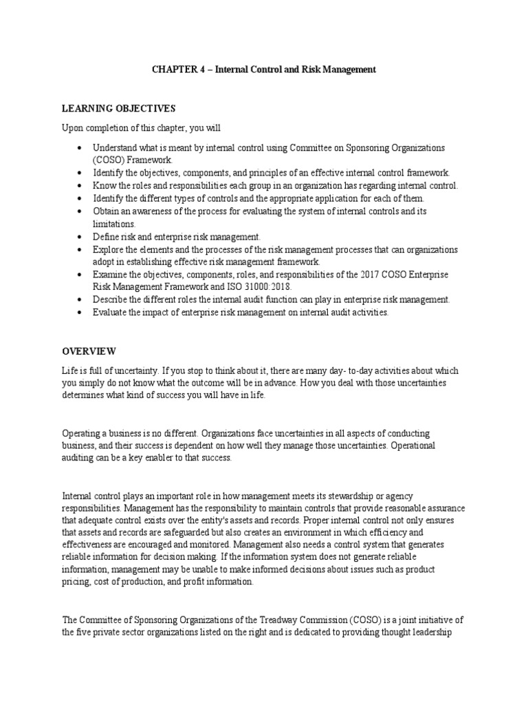 CHAPTER 4 - Internal Control and Risk Management | PDF | Internal ...