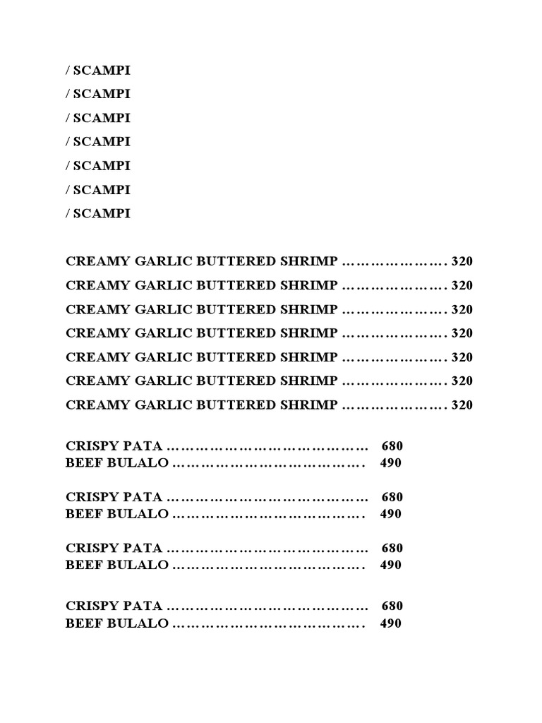 Add Ons Menu Pdf