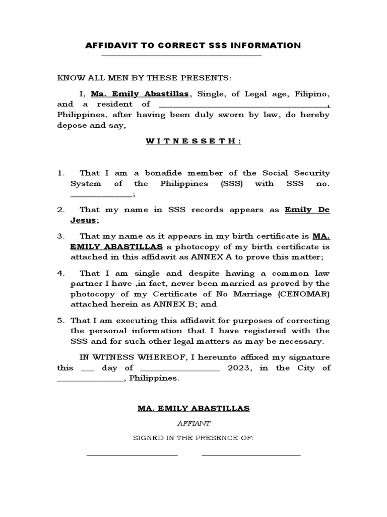 Affidavit of Correction of SSS Information | PDF