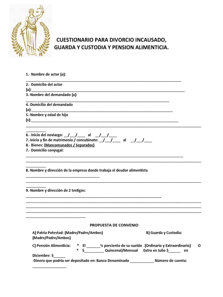 Cuestionario para Divorcio Incausado | PDF Cuestionario para Divorcio Incausado | PDF