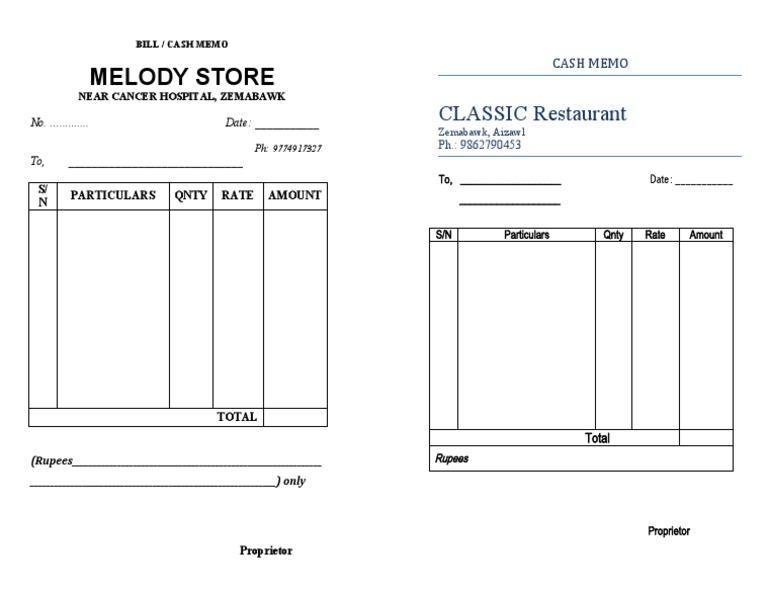 Cash Memo - ZEMANAWK | PDF