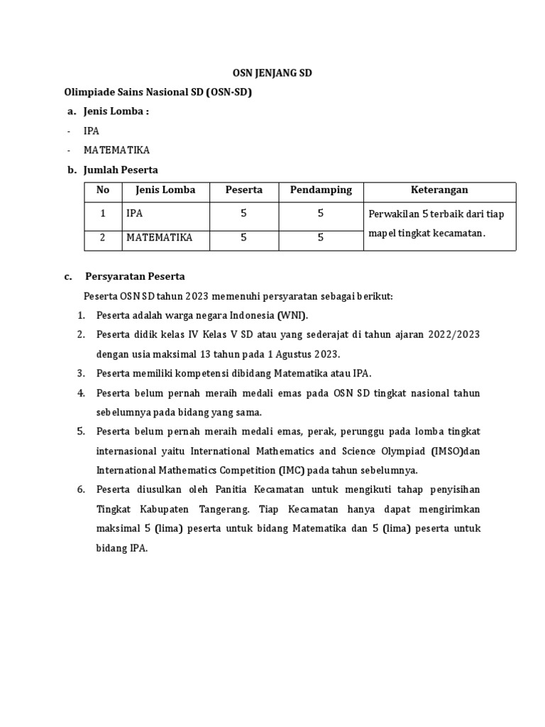 Panduan OSN SD 2023 | PDF