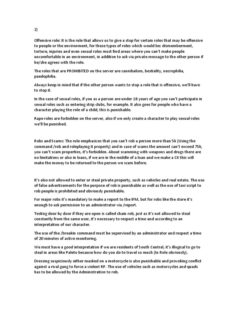 Guidelines for Appropriate and Realistic Roleplay | PDF | Crimes | Crime & Violence