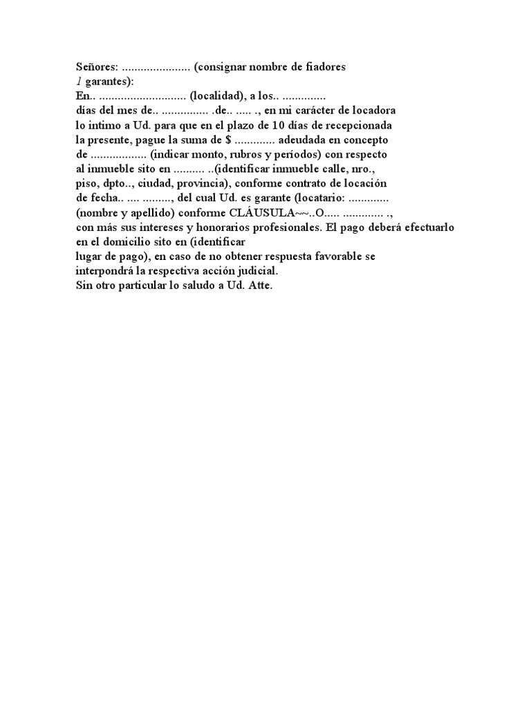 Carta Documento Para Garante Locacion Inmueble | PDF