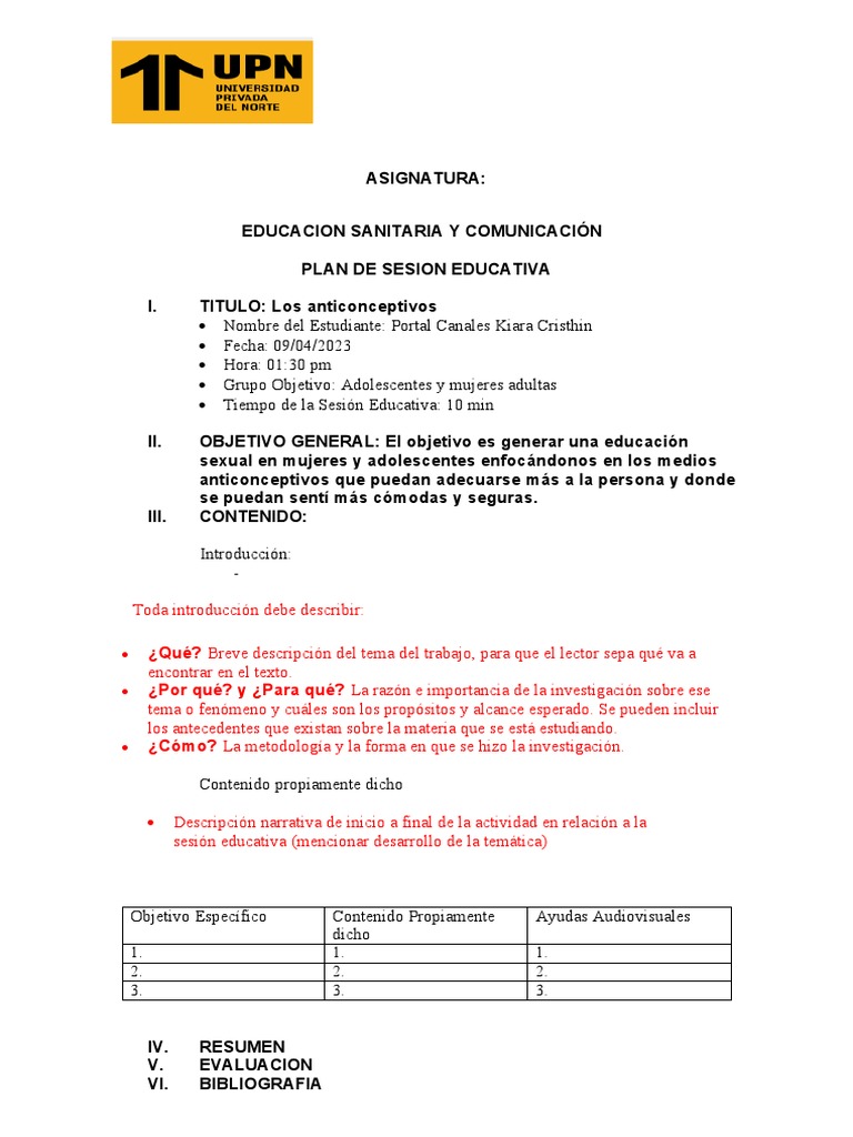 UPN Plan de Sesion Educativa | PDF