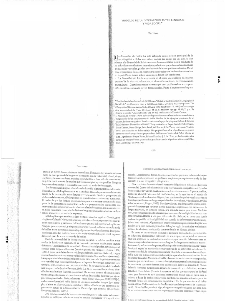 HYMES - Modelos de Interaccion Entre Lenguaje y Vida Social | PDF