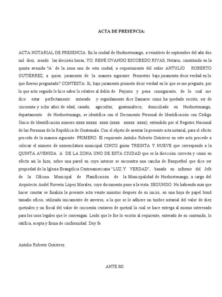 Minutas Actas Notariales 2 | PDF