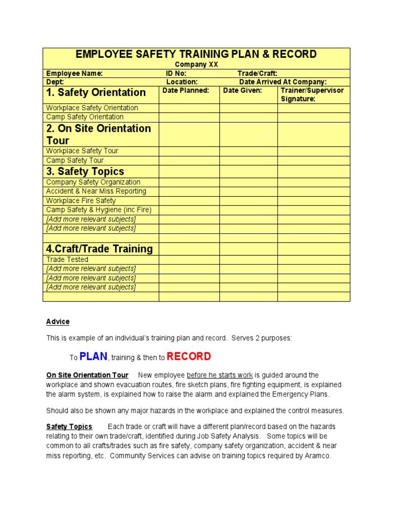 Employee Safety Training Plan Template | PDF | Career & Growth | Business