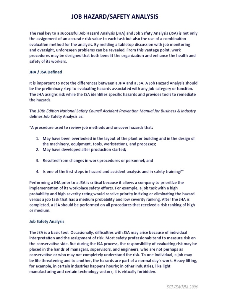 Job Hazard Analysis-Job Safety Analysis | PDF | Risk | Workplace