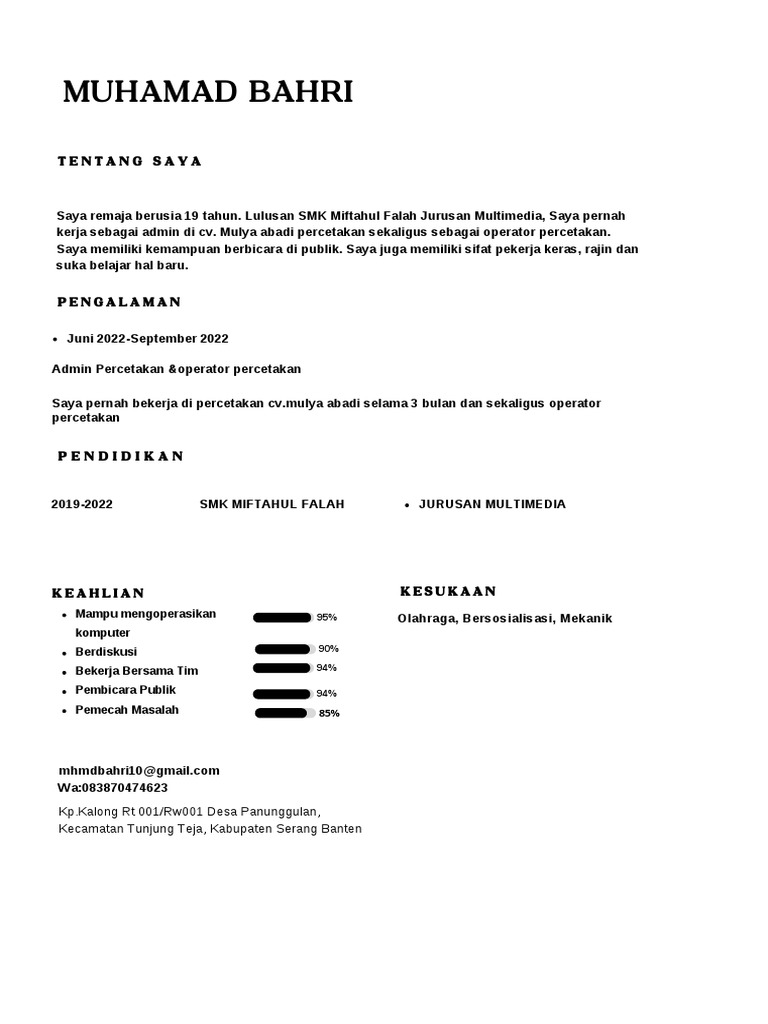 CV Muhamad Bahri - Operator Percetakan | PDF