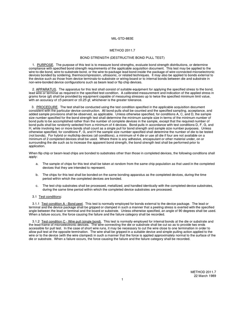 MIL-STD-883 Method 2011.9 Pull - Tests - Mill | PDF