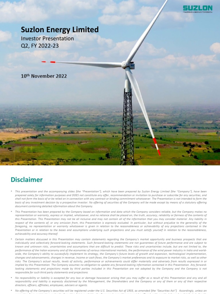 Suzlon Energy Limited: Investor Presentation Q2, FY 2022-23 | PDF ...