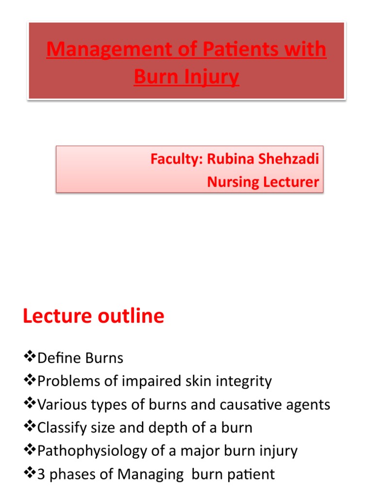 Management of Patients With Burn Injury: Faculty: Rubina Shehzadi ...