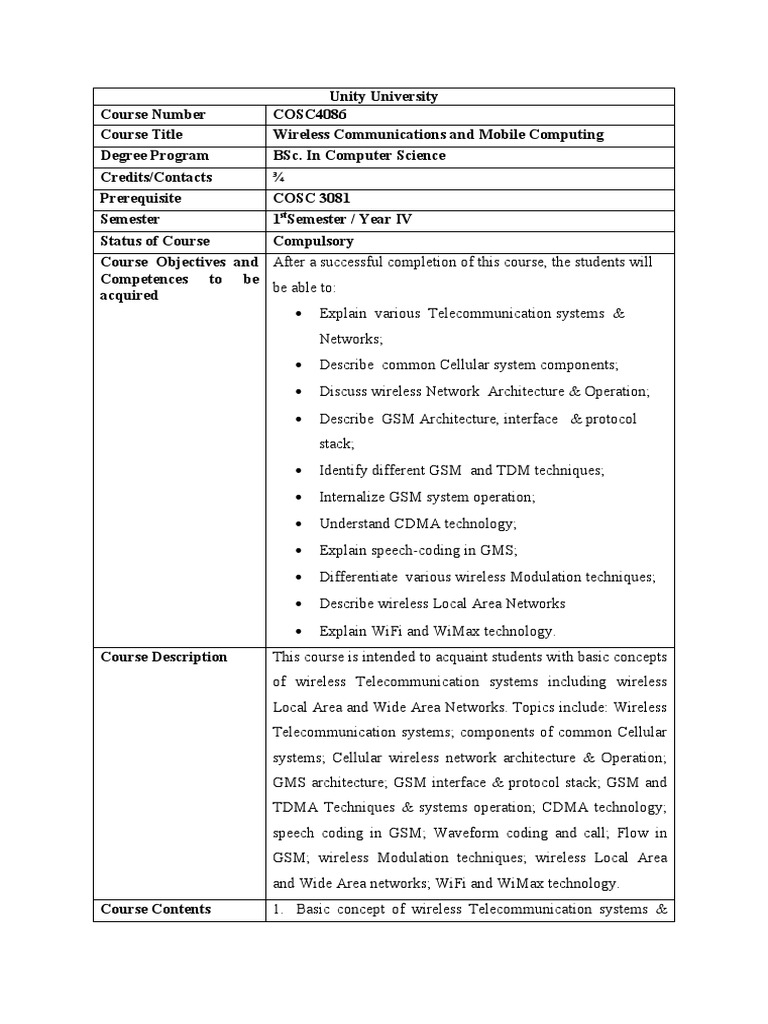Wireless & Mobile Computing Course | PDF | Gsm | Cellular Network