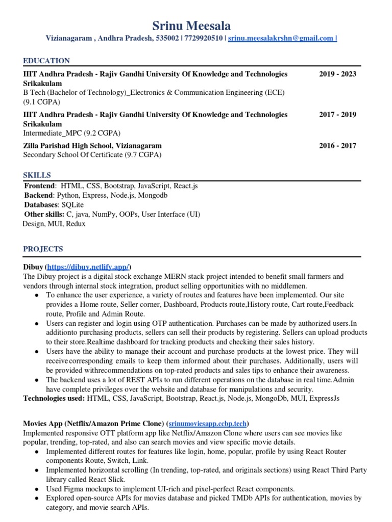 Srinu Meesala Resume Updated | PDF | Web Application | Java Script