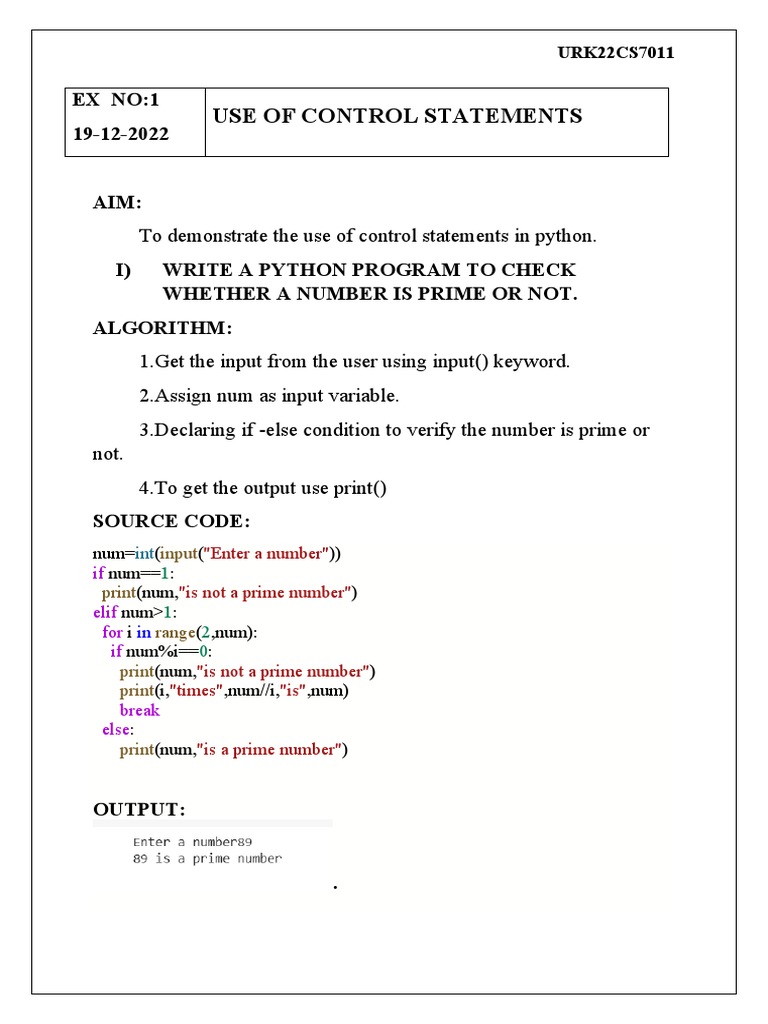Demonstrating the Use of Control Statements in Python Through Examples of Checking Prime Numbers ...