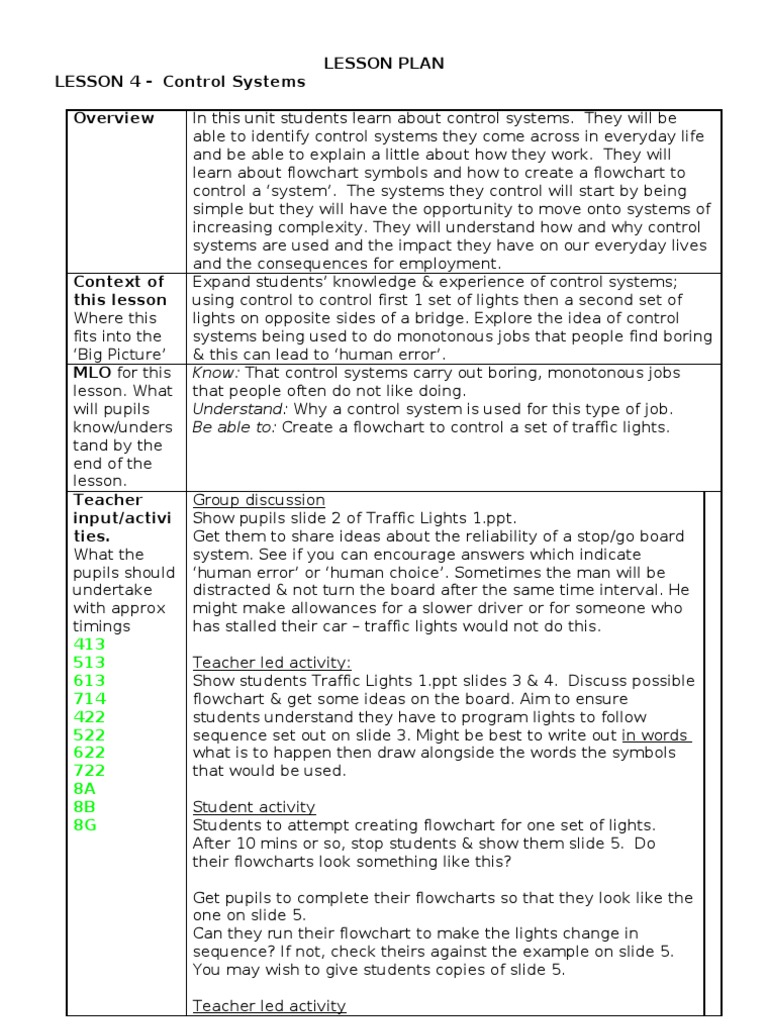 Lesson Plan 4 | Traffic Light | Lesson Plan