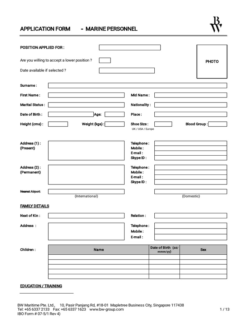 BW Application Form Rev | PDF | Oil Tanker | Ships