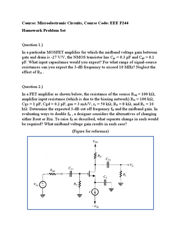 Homework Problem Set - Updated - Microelectronic Circuits EEE F244 | PDF