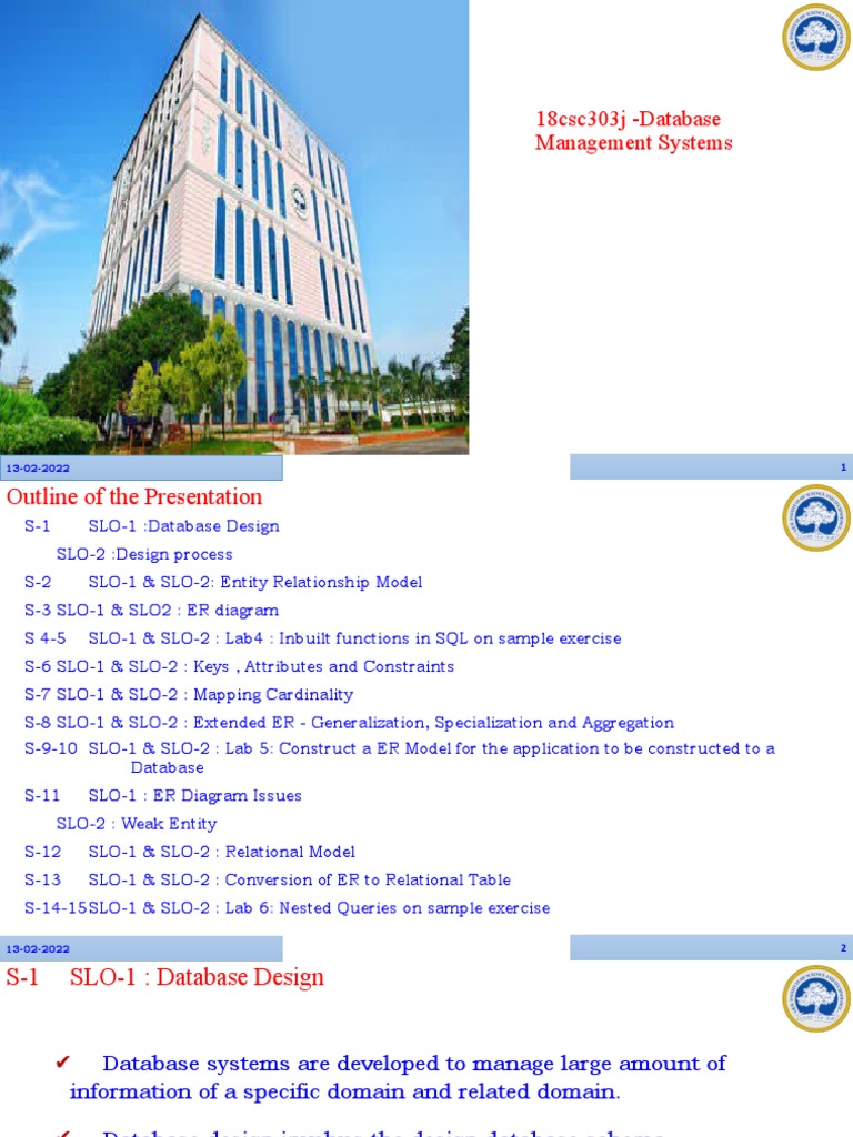 18csc303j - Database Management Systems | PDF | Conceptual Model | Databases