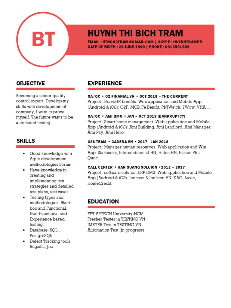 Cv-Huynh Thi Bich Tram | PDF