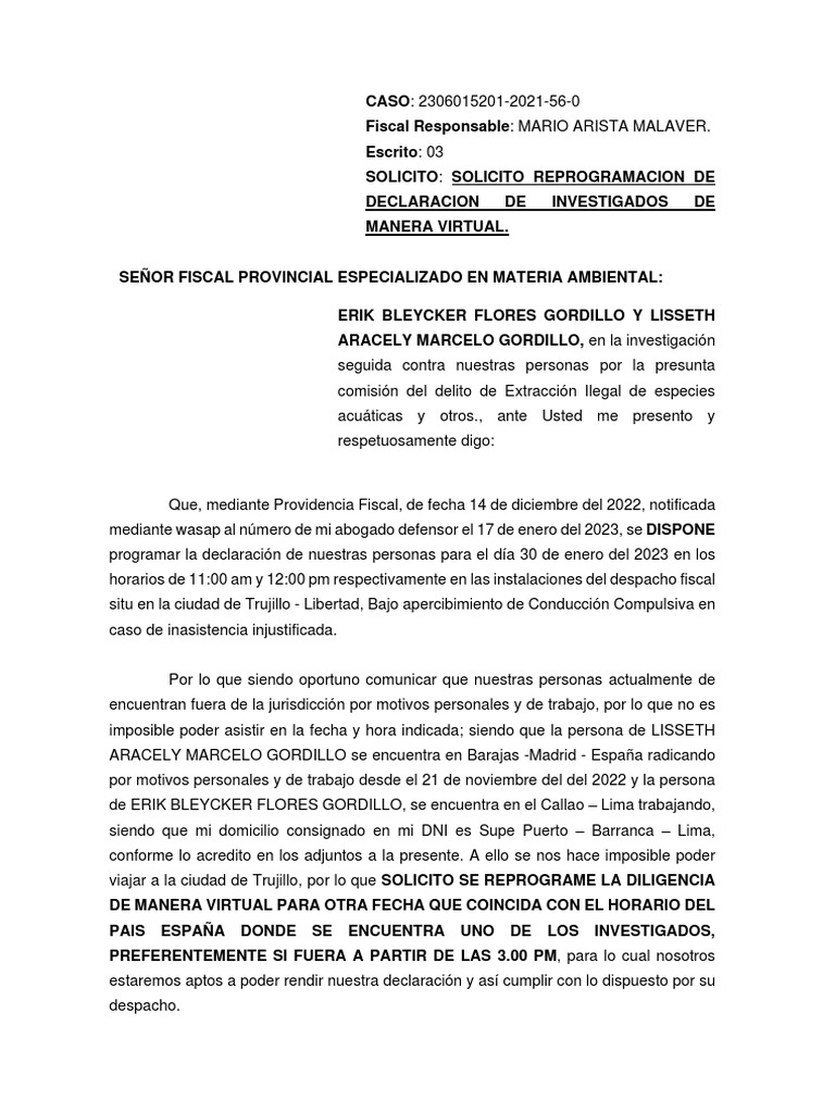 Solicito Declaracion Lisseth | PDF