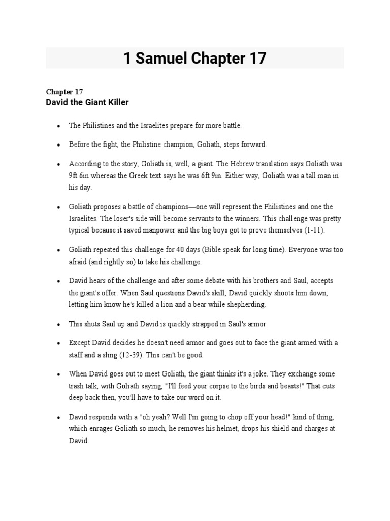 1 Samuel Chapter 17 | PDF | Goliath | David