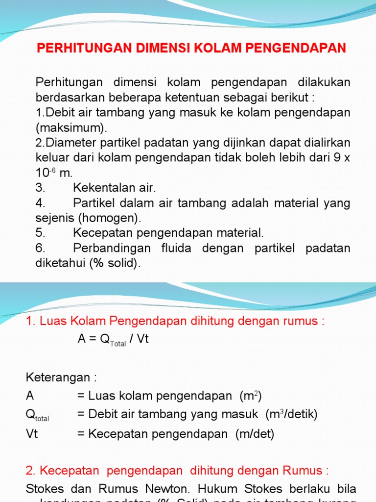 Perhitungan Dimensi Kolam Pengendapan | PDF