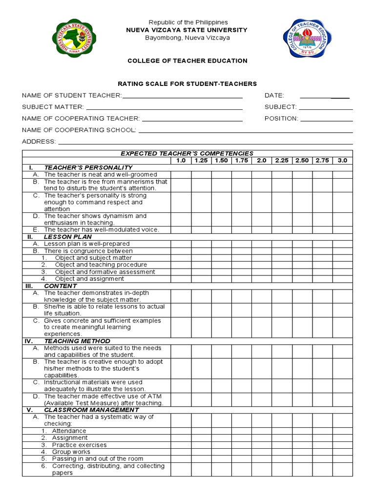 Rating Scale | PDF | Teachers | Lesson Plan