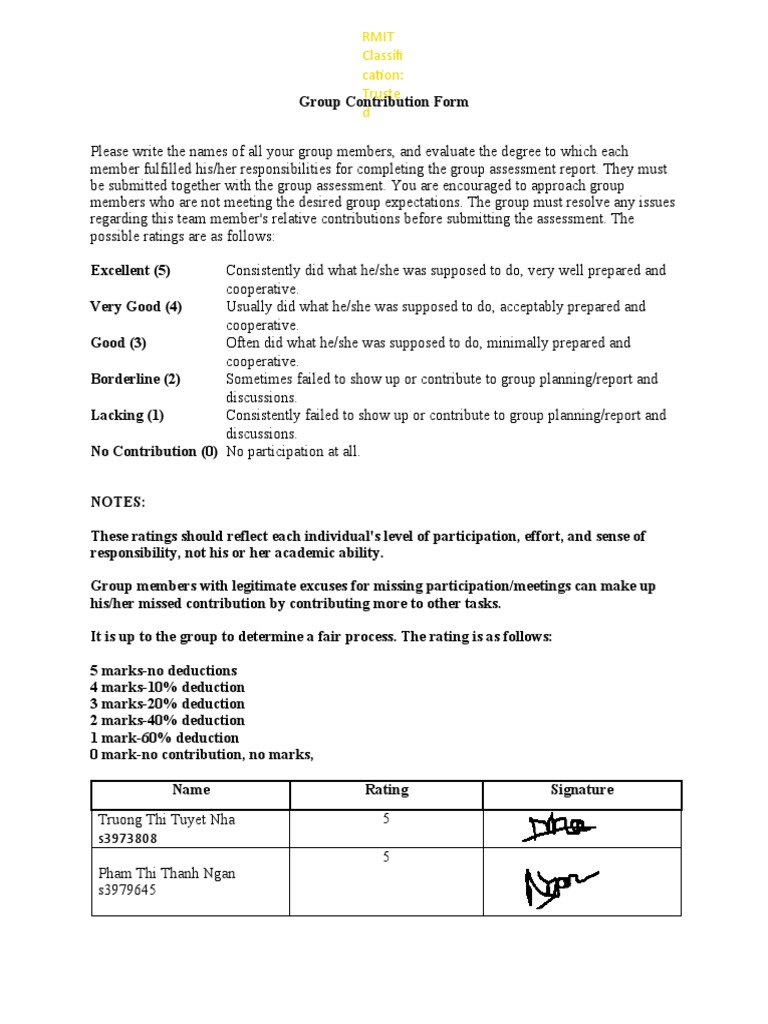 Group Contribution Form | PDF | Career & Growth | Business