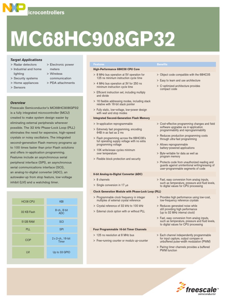 MC68HC908GP32: 8-Bit Microcontrollers | PDF | Microcontroller | Analog To Digital Converter