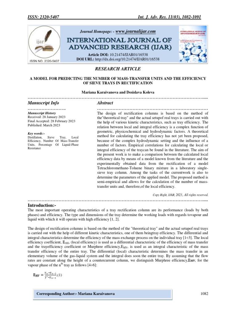 A Model For Predicting The Number of Mass-Transfer Units and The ...