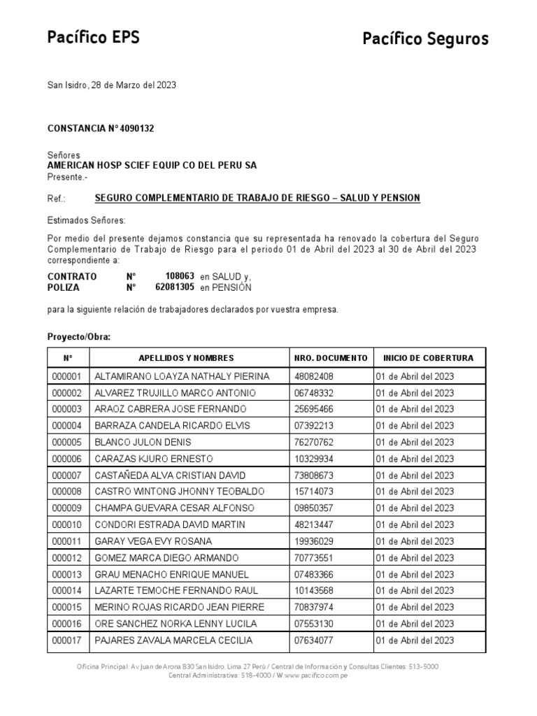 Renovación Seguro Complementario 2023 | PDF