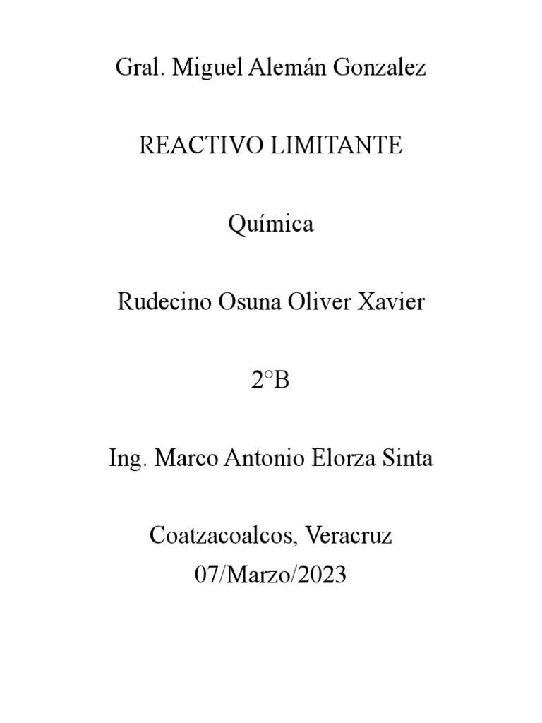 Reactivo Limitante | PDF | Reacciones químicas | Mole (Unidad)