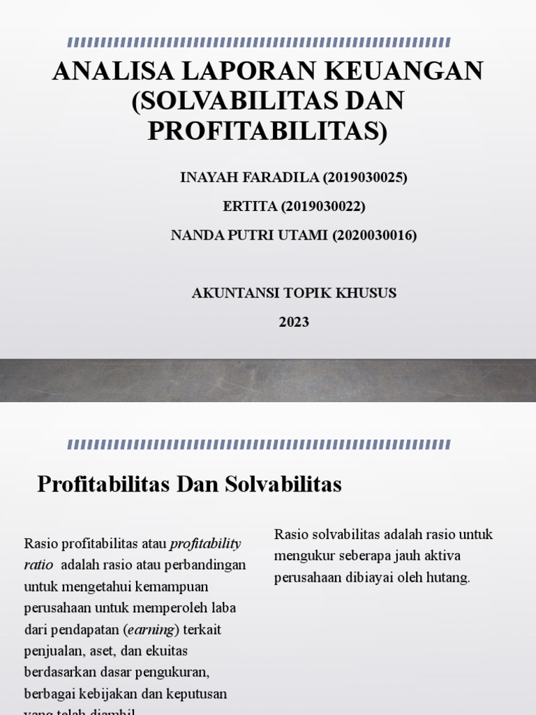 KELOMPOK 4 (Analisis Laporan Keuangan Solvabilitas Dan Profitabilitas) | PDF
