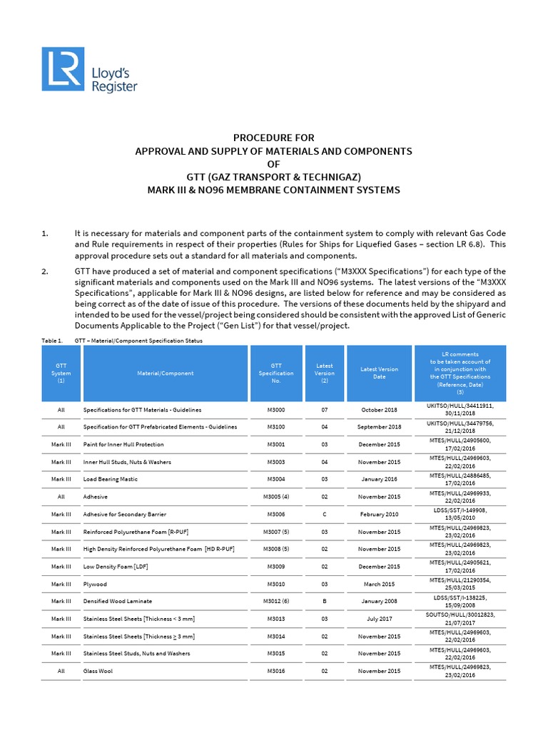 MKIII and NO96 Procedure For General Approval of Materials and Component | PDF | Specification ...