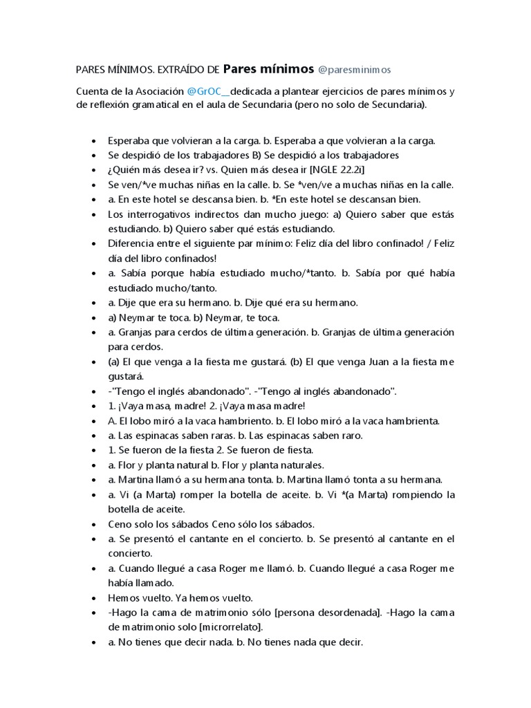 Ejercicios de Pares Mínimos para Secundaria | PDF