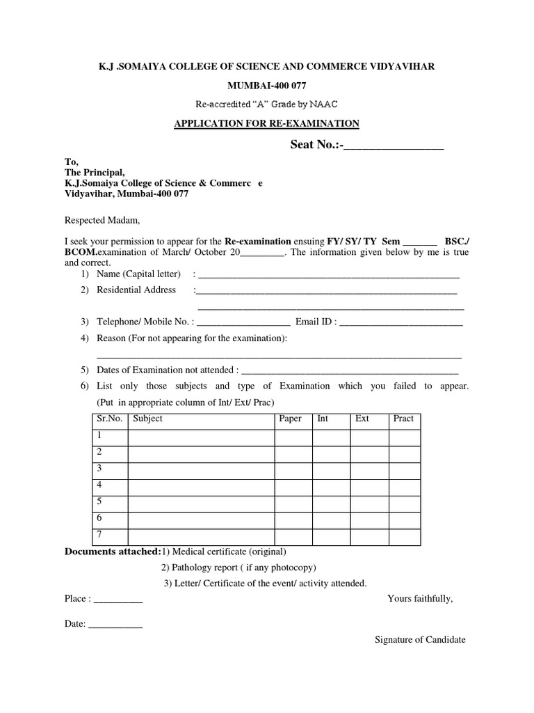Re Examination Form Pdf