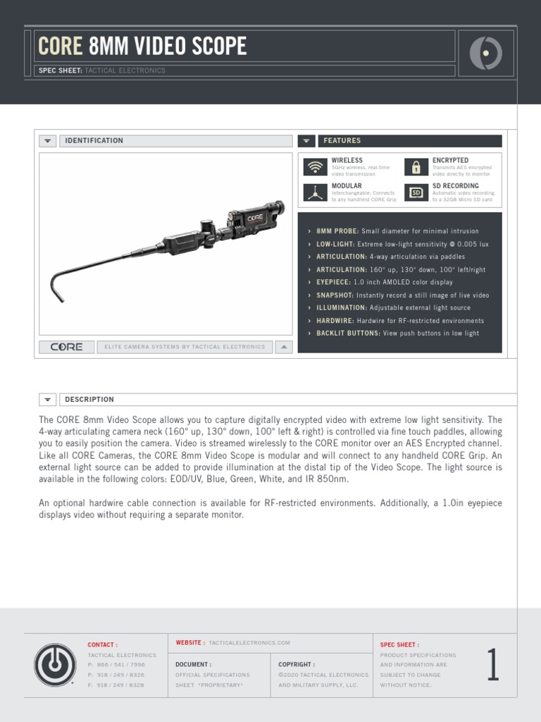 CORE 8mm Video Scope - Spec | PDF | Camera | Video