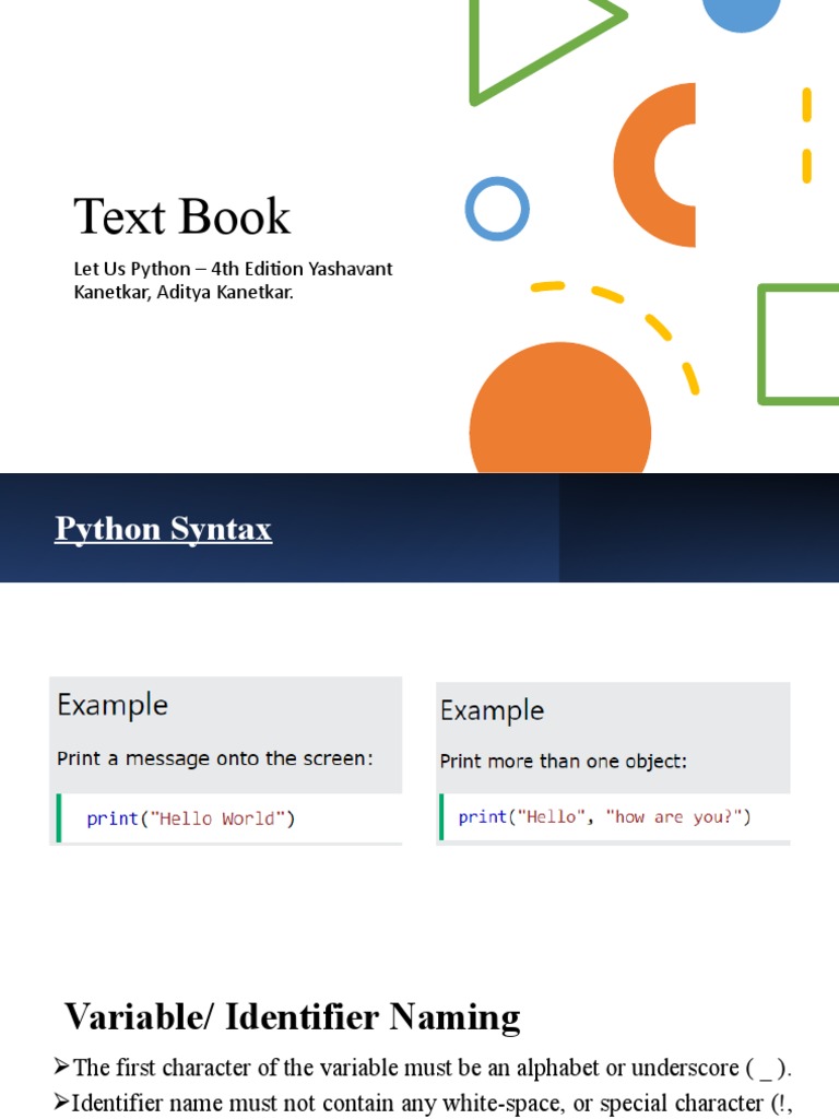 Text Book: Let Us Python - 4th Edition Yashavant Kanetkar, Aditya ...
