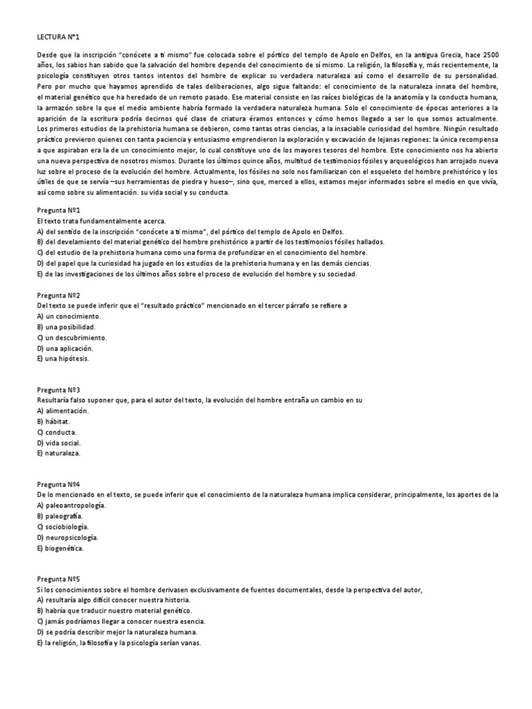 Lecturas Con Preguntas | Descargar gratis PDF | Machu Picchu | Conciencia