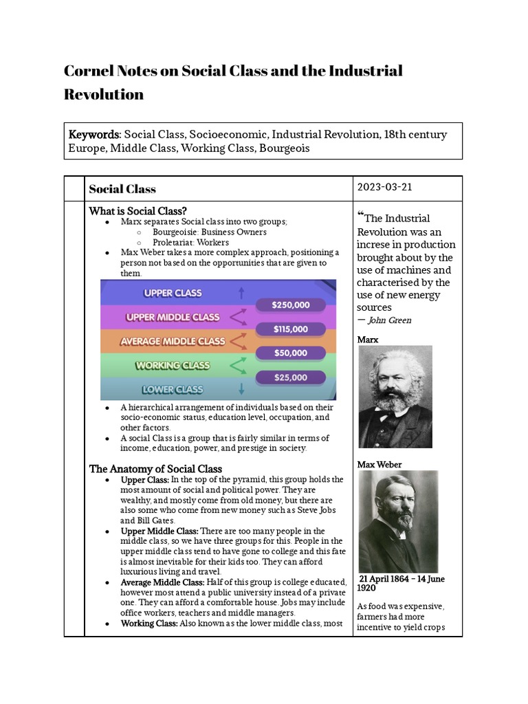 Cornel Notes - Social Class, Social Capitalism & The Industrial ...