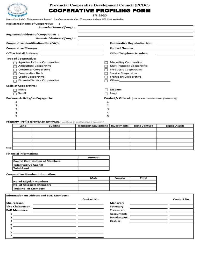 Cooperative Profiling Form: Amended Name (If Any) | PDF | Cooperative ...