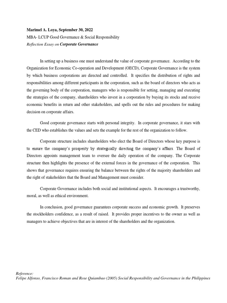 Reaction Paper On Good Governance and Social Responsibilities | PDF ...