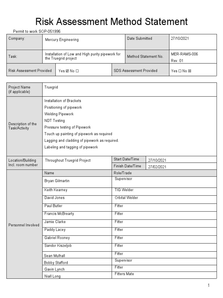 Installation of Low and High Purity Pipework Rev.01 | PDF | Pipe (Fluid ...