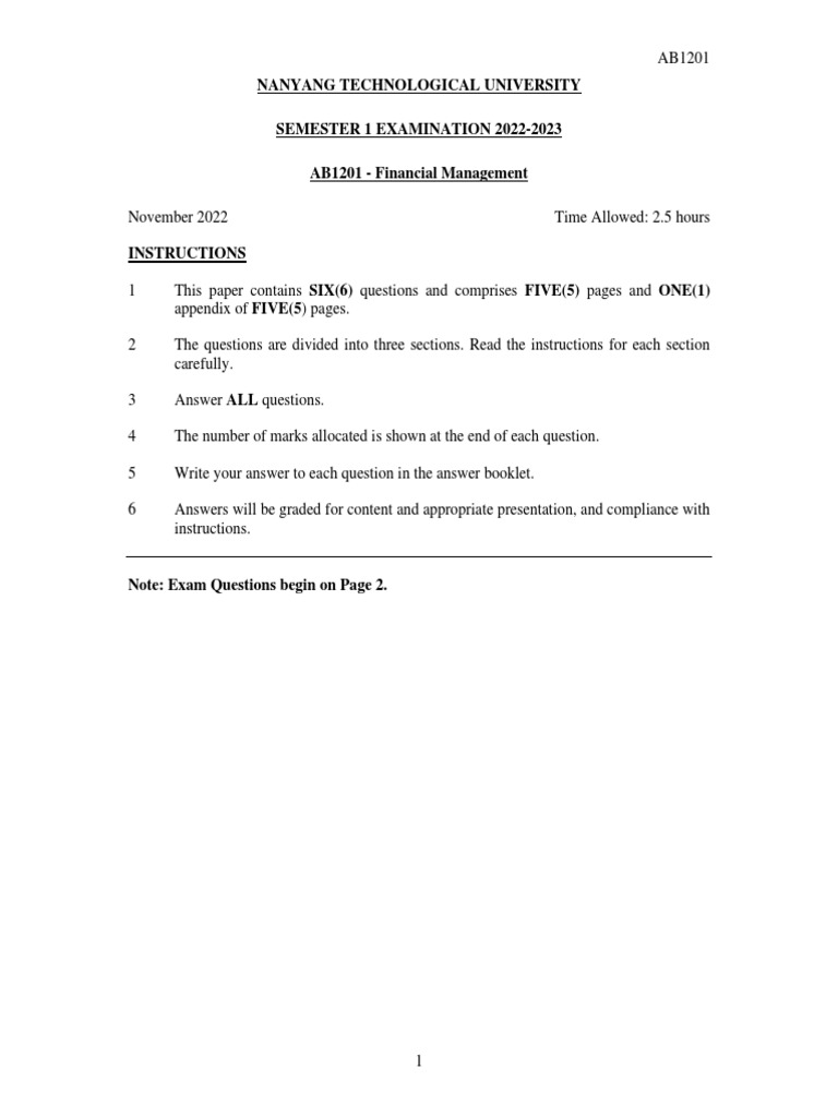 AB1201 Exam - Sem1 AY 2022-23-Q | PDF