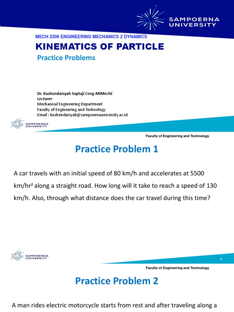 MECH 2306-kinematics of particle practice problems_NEW | PDF