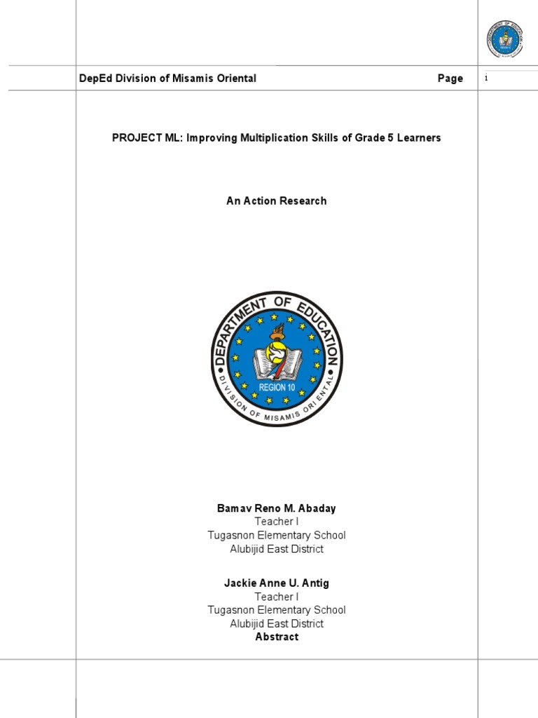 PROJECT ML: Improving Multiplication Skills of Grade 5 Learners - An Action Research Study | PDF ...